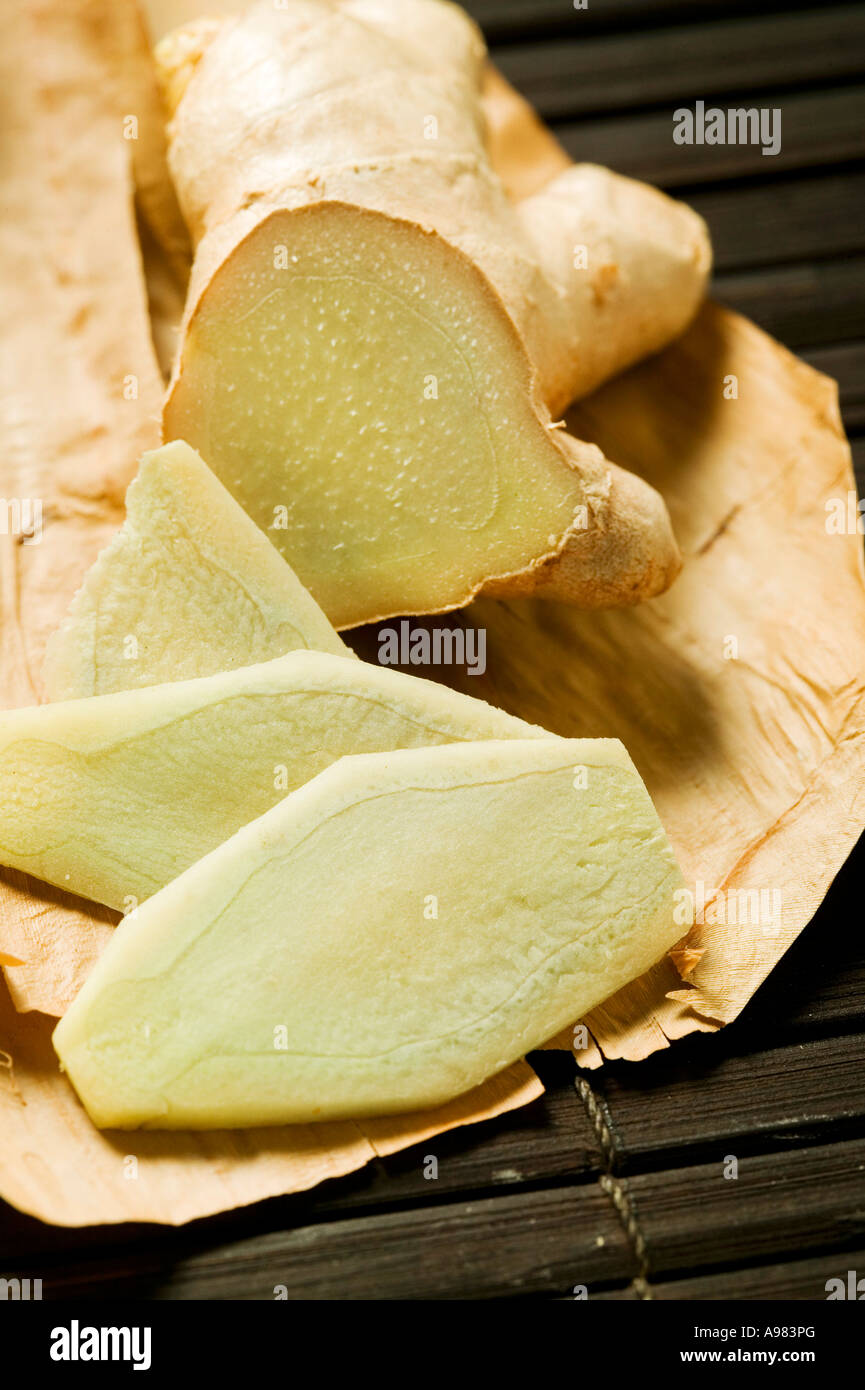 Fresh ginger root slices cut close up FoodCollection Stock Photo - Alamy