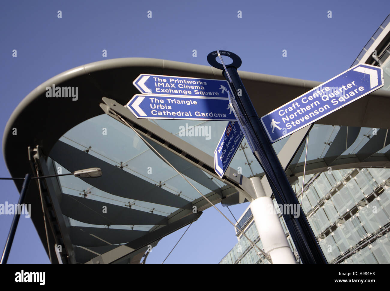 Signpost at the Shudehill interchange in the Northern Quarter ...