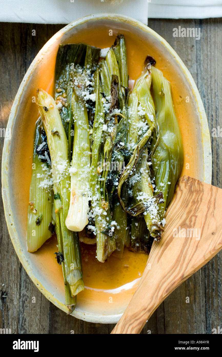 Leeks with grated cheese FoodCollection Stock Photo - Alamy