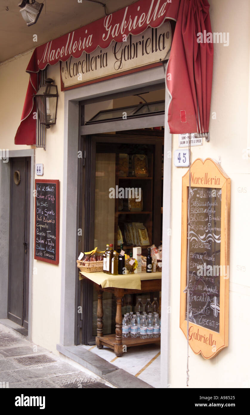 Butcher's shop front in Tuscany Italy selling traditional Italian ...