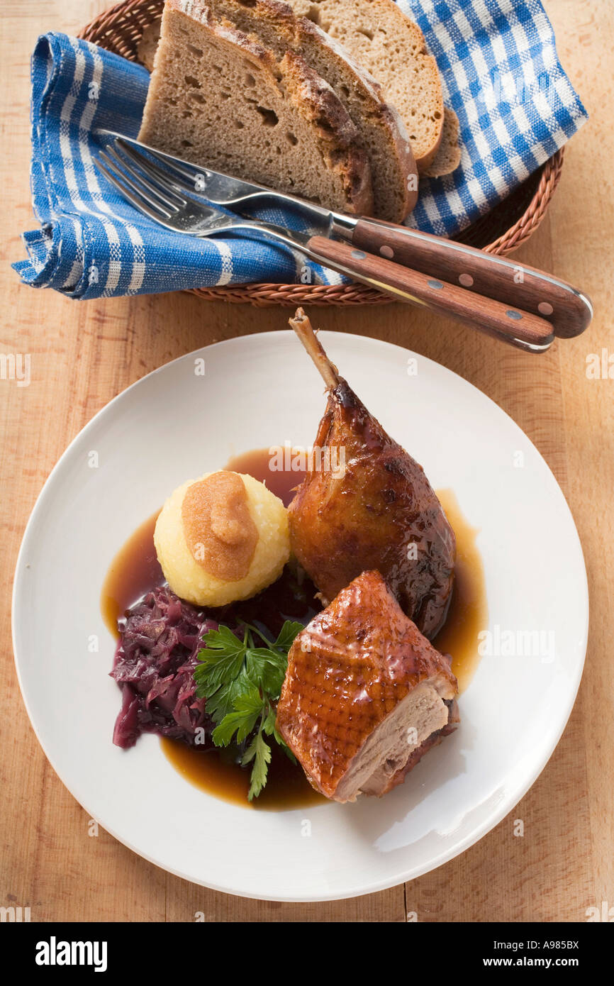 Duck with red cabbage and potato dumpling Bavaria FoodCollection Stock ...