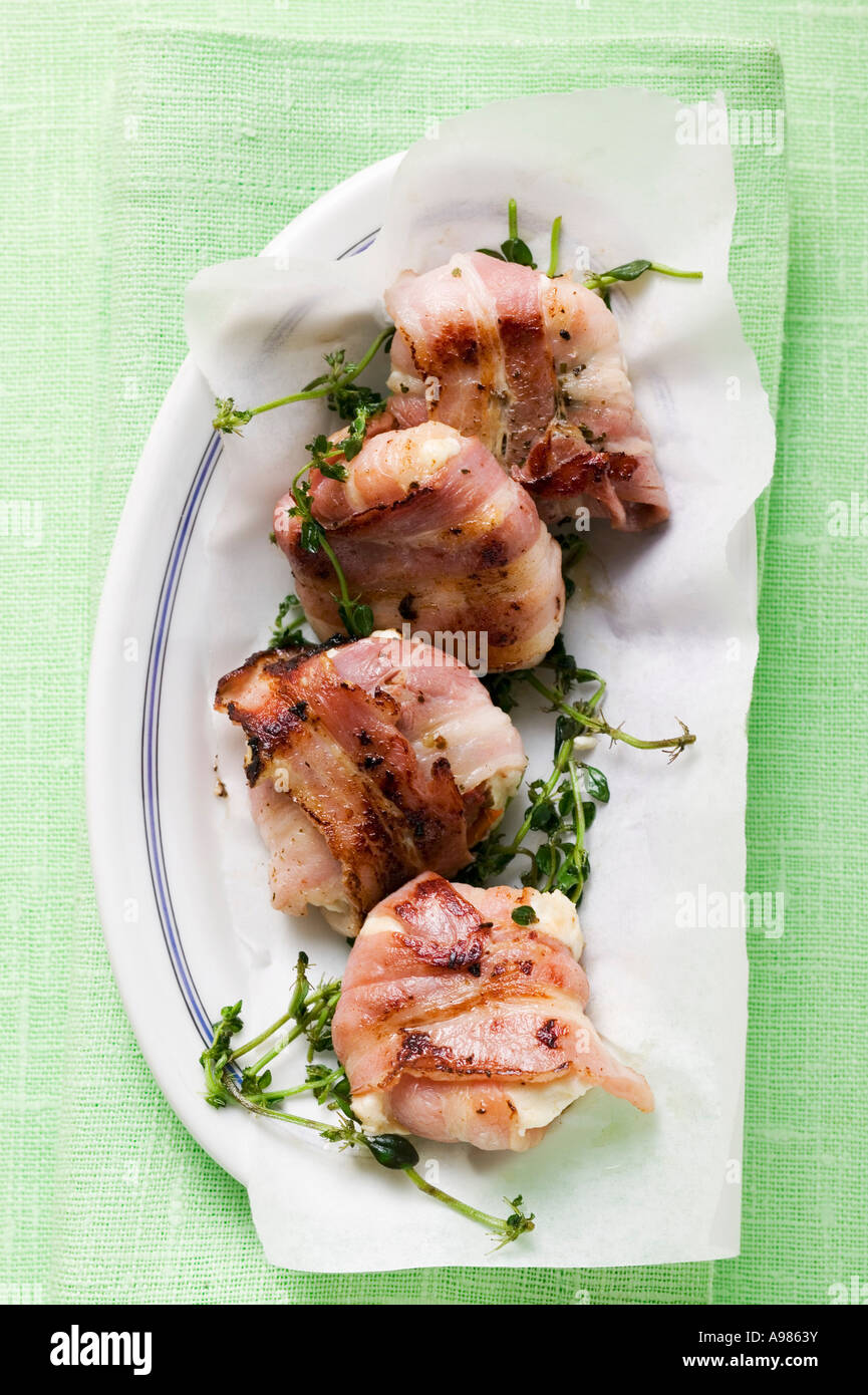 Goat s cheese wrapped in bacon FoodCollection Stock Photo - Alamy