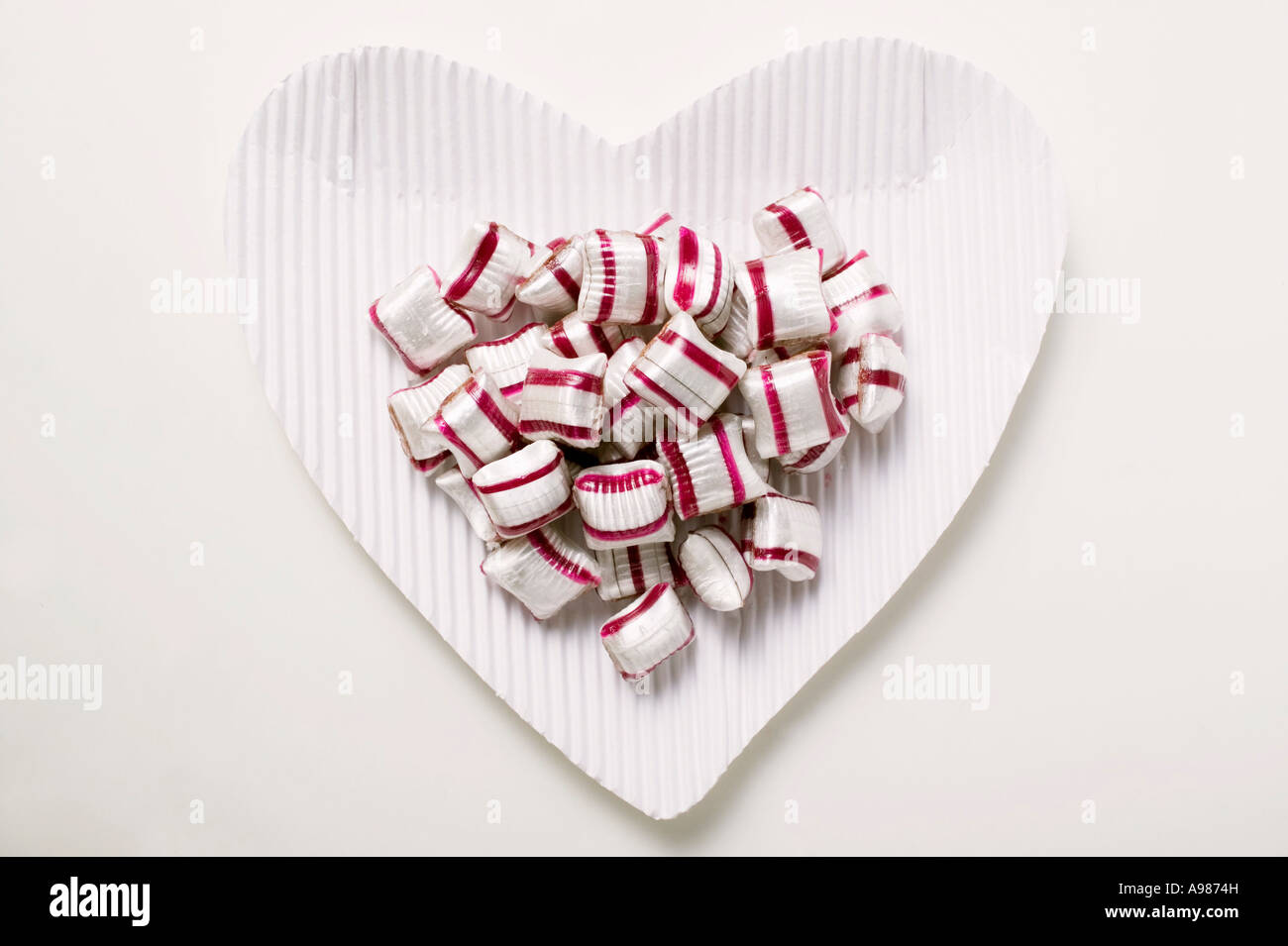 Cherry mint sweets on heart shaped paper plate FoodCollection Stock ...