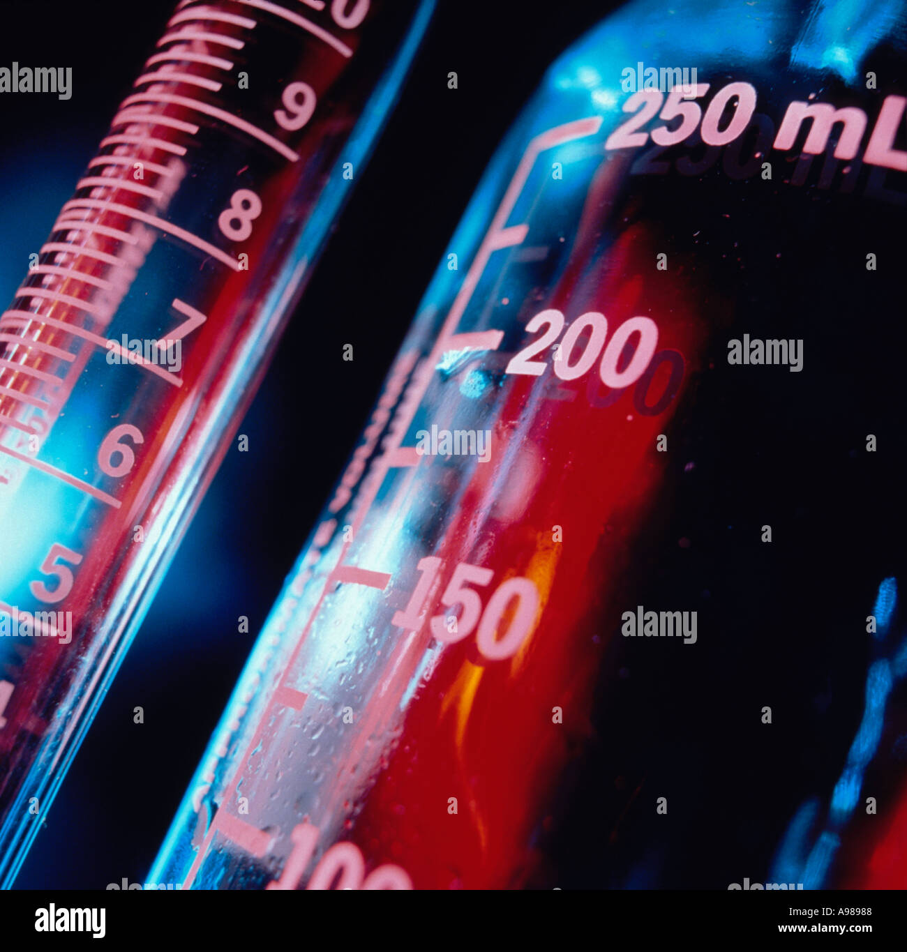 Close up of laboratory beakers showing gradient numbers Stock Photo - Alamy