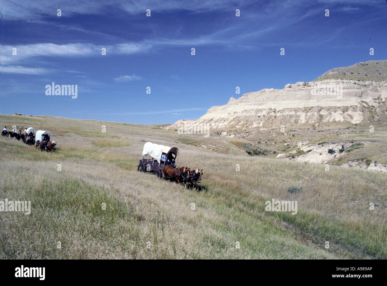 "OREGON TRAIL WAGON TRAIN" CROSSES NEBRASKA PRAIRIE NEAR BAYARD. FALL ...