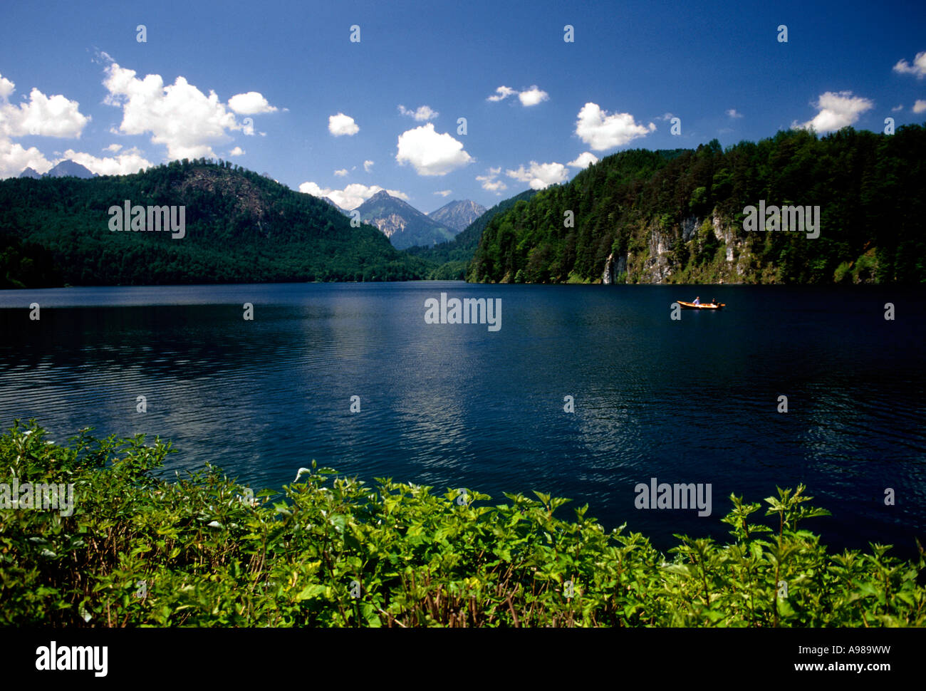 Alpsee, lake in the village of Hohenschwangau, Upper Bavaria, Germany ...