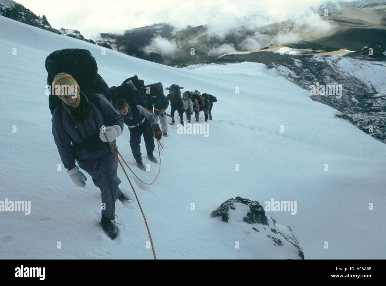 Climbing Arrow Glacier western branch route on Kilimanjaro Stock Photo ...