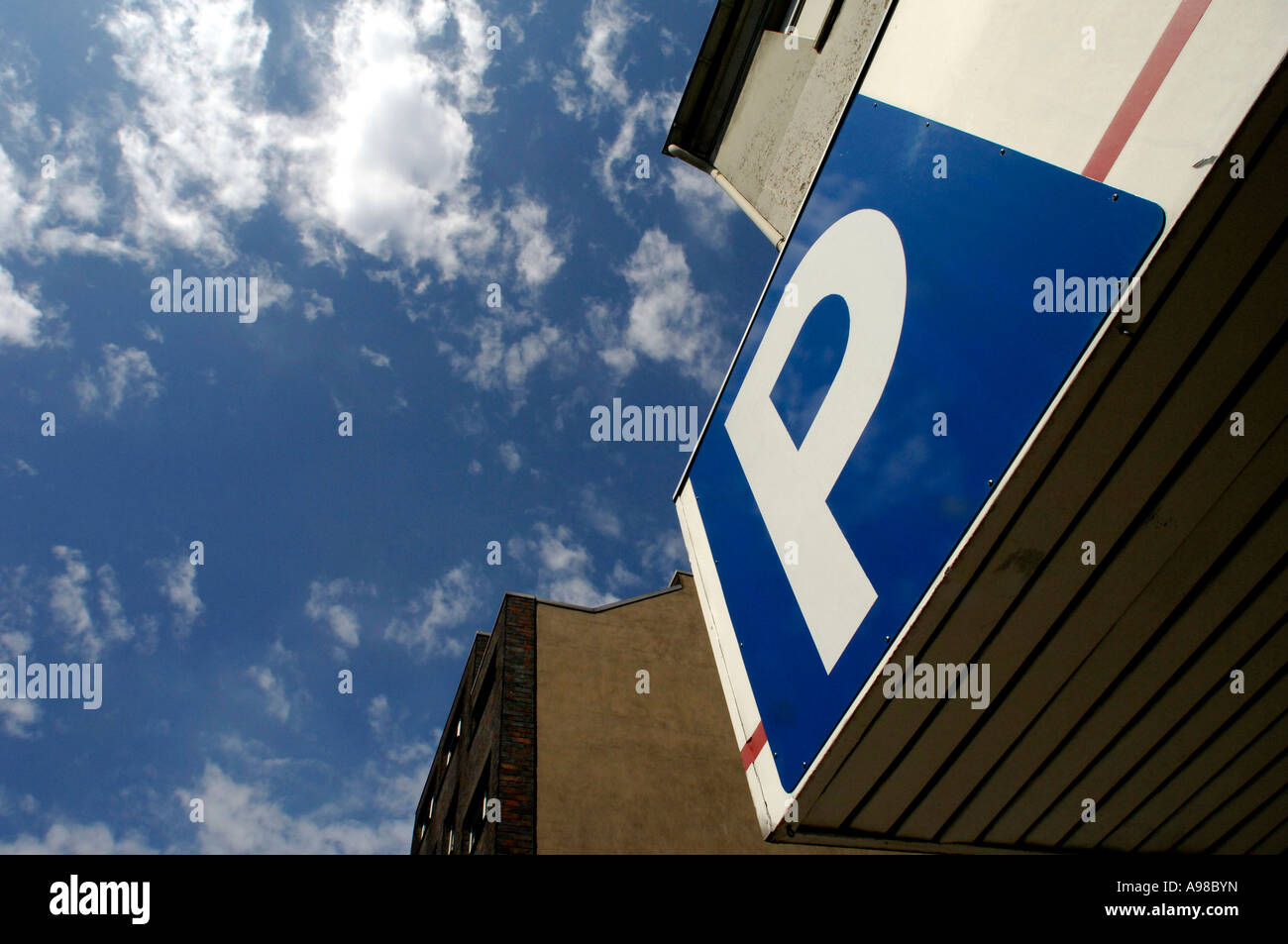 a parking sign in a car park entrance in the centre of Gelsenkirchen ...