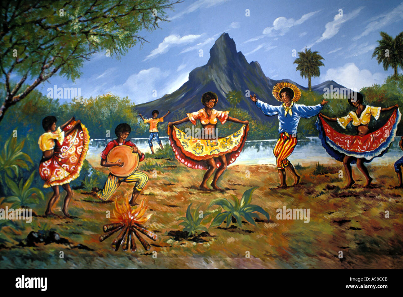 Mauritius, Mural of traditional dancers Stock Photo - Alamy