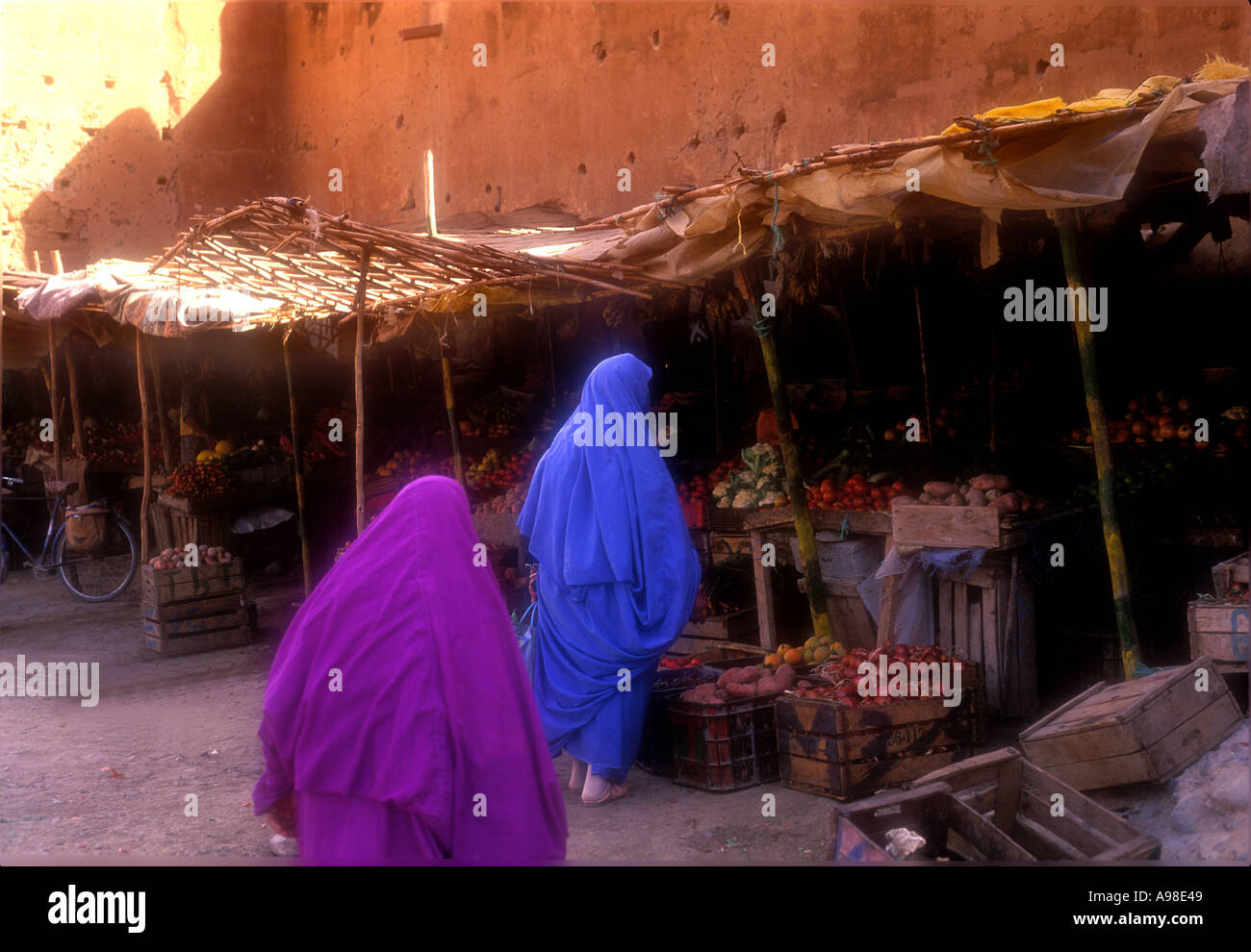 Two Arab women shopping at a street market in Taroudant Morocco Stock ...