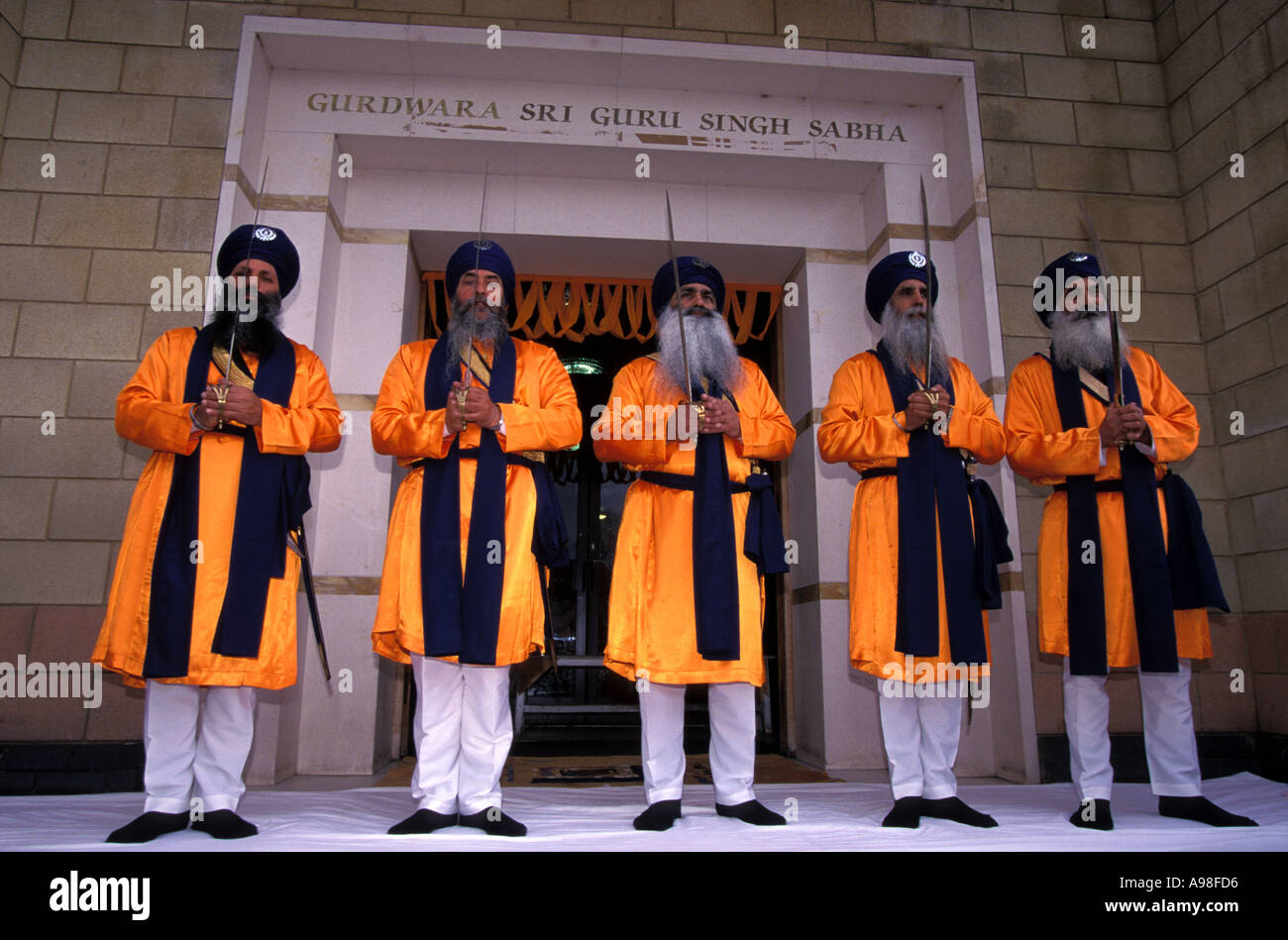 Five Sikh men during the festival of Vaisakhi who represent the first ...