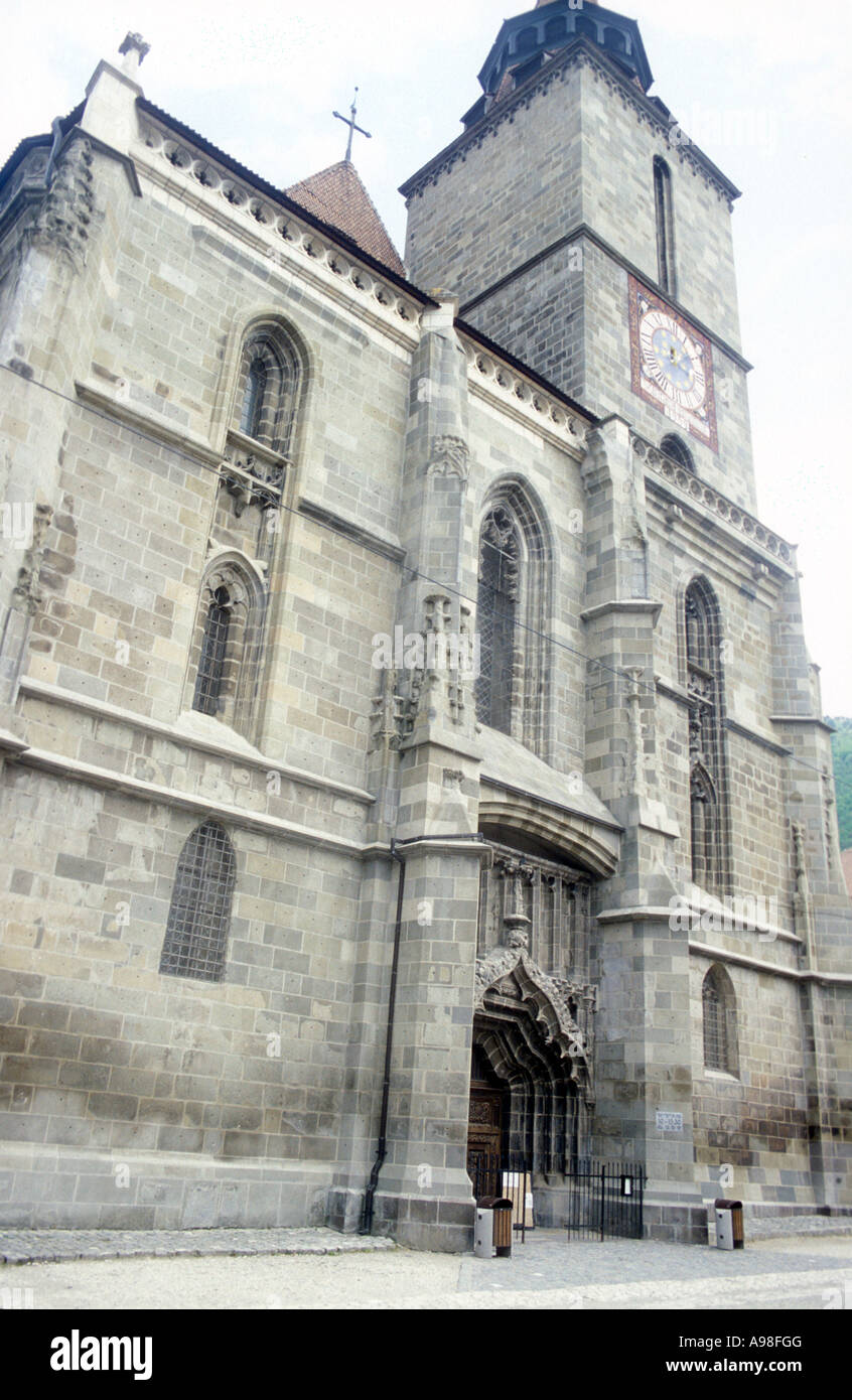 Side view of The 14th century Gothic Black Church in Brasov ...