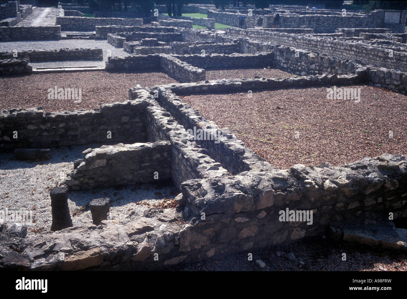 Remains of the walls of the Roman military base of Aquincum on the ...