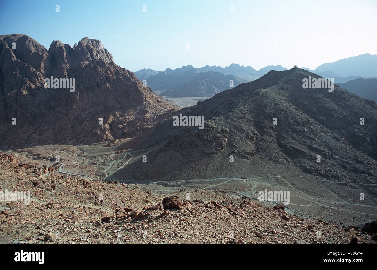 View down from the camel path leading to the summit of Mount Sinai ...