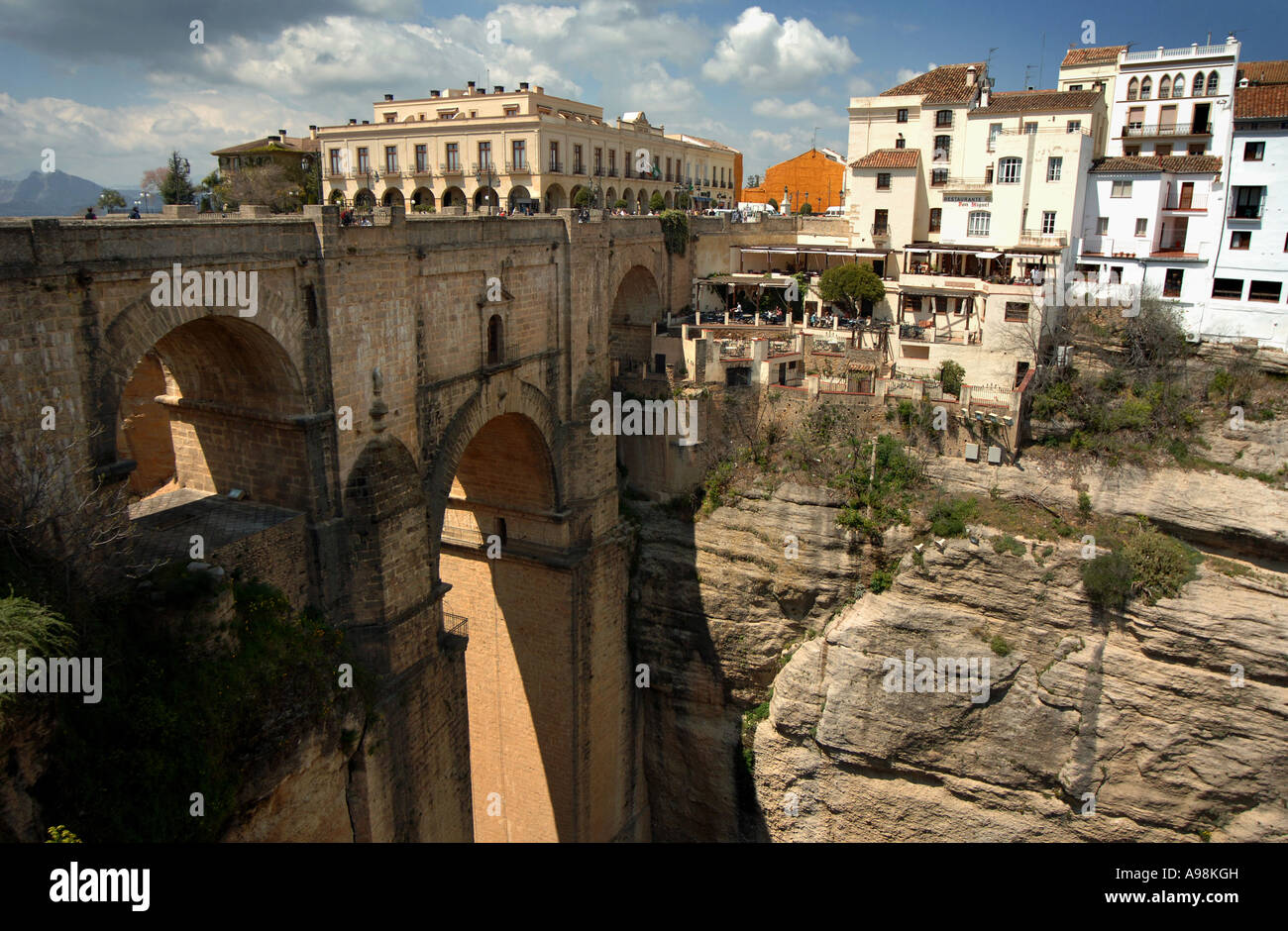 The medieval bridge over the river in Ronda, near Malaga in Spain Stock ...