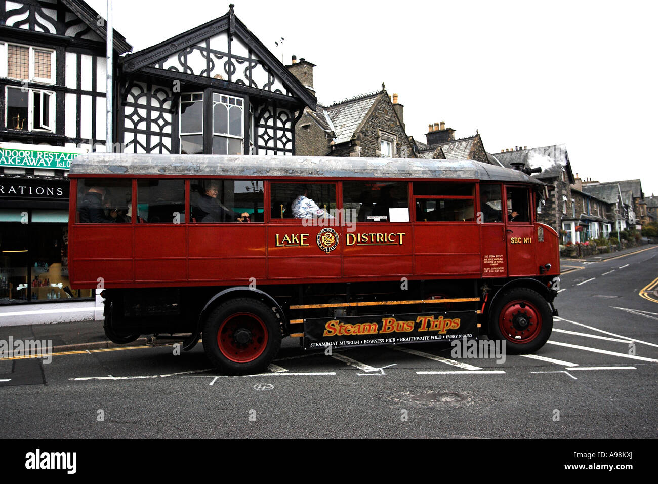 Bowness-on-Windermere Cumbria UK Coal fired steam bus Martha on its ...