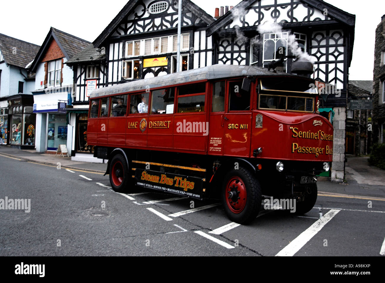 Bowness-on-Windermere Cumbria UK Coal fired steam bus Martha on its ...