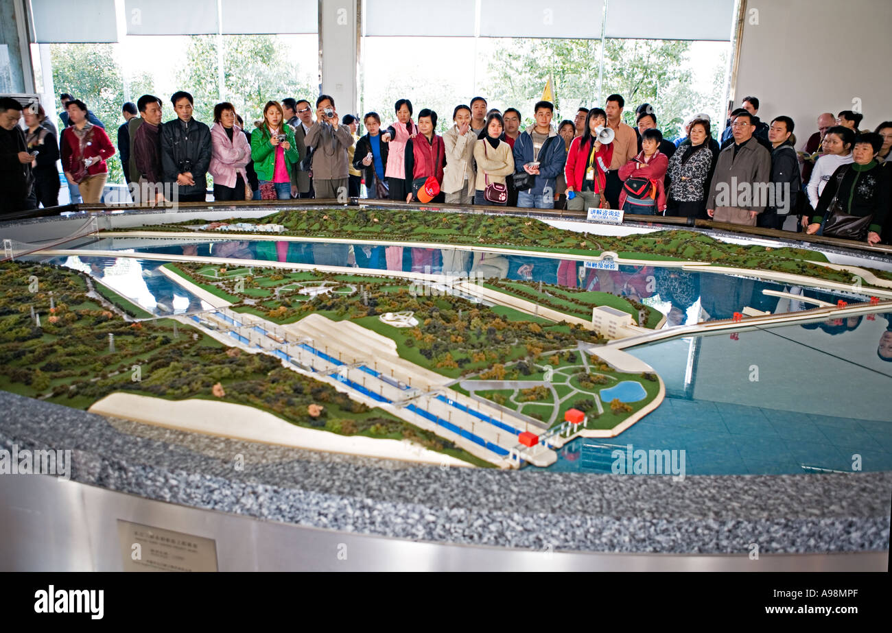 CHINA YANGTZE RIVER SANDOUPING Chinese tour group viewing scale model ...