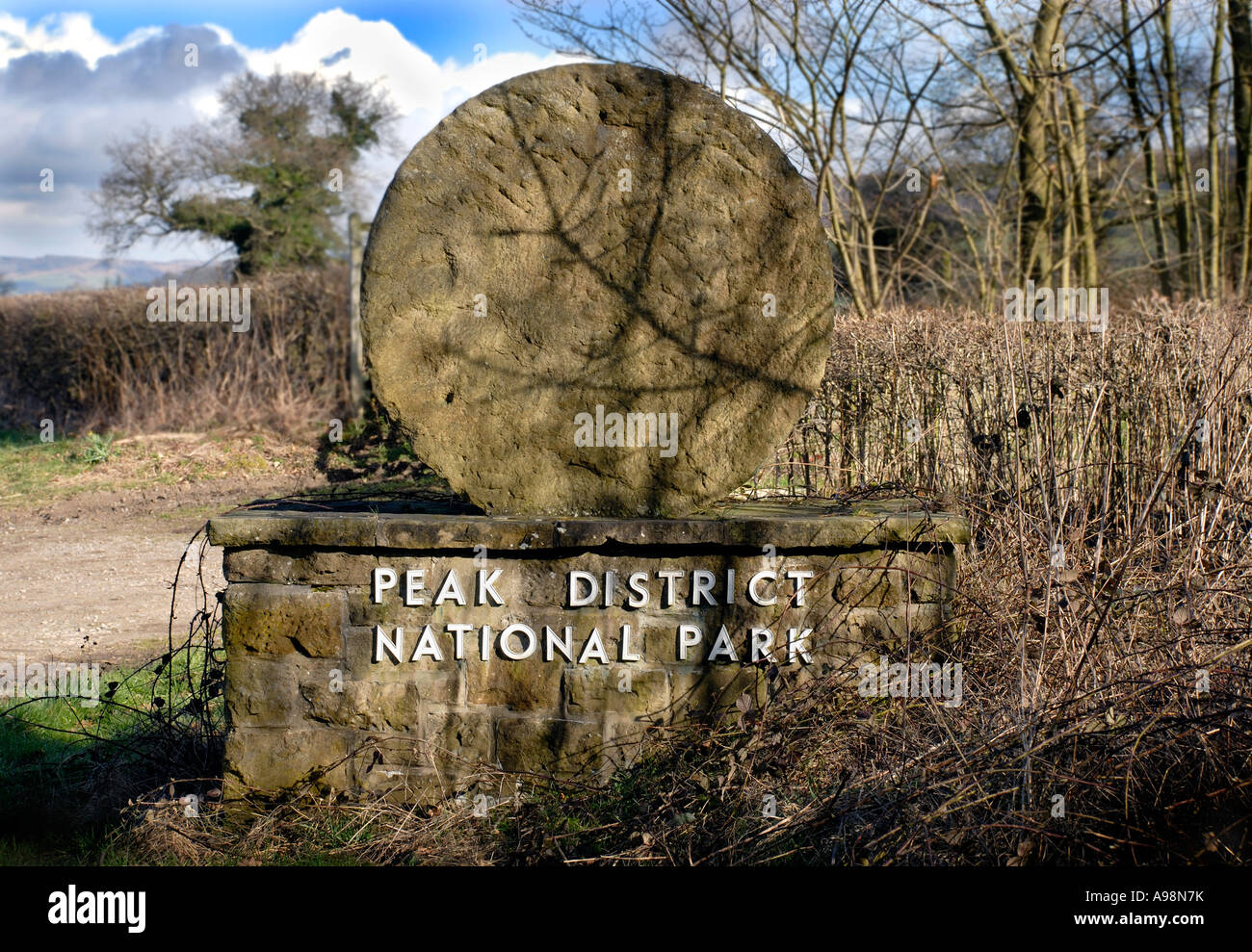 Derbyshire Peak District National Park Stone Sign - Horizontal 2 Stock ...