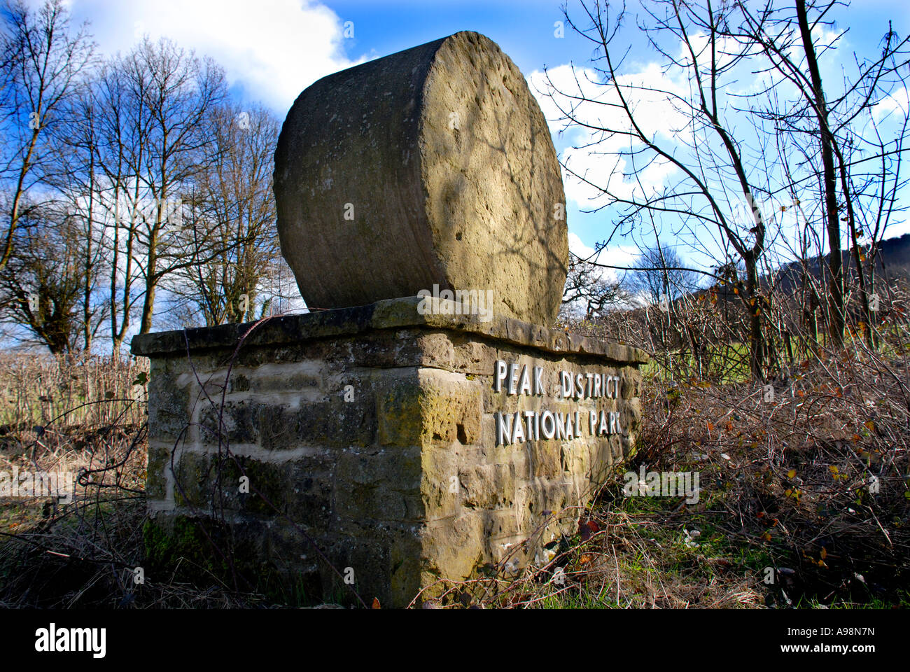 Derbyshire Peak District National Park Stone Sign - Horizontal Stock ...