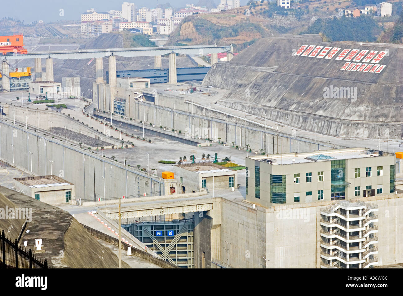 CHINA YANGTZE RIVER SANDOUPING Ship locks at the Three Gorges Dam site ...