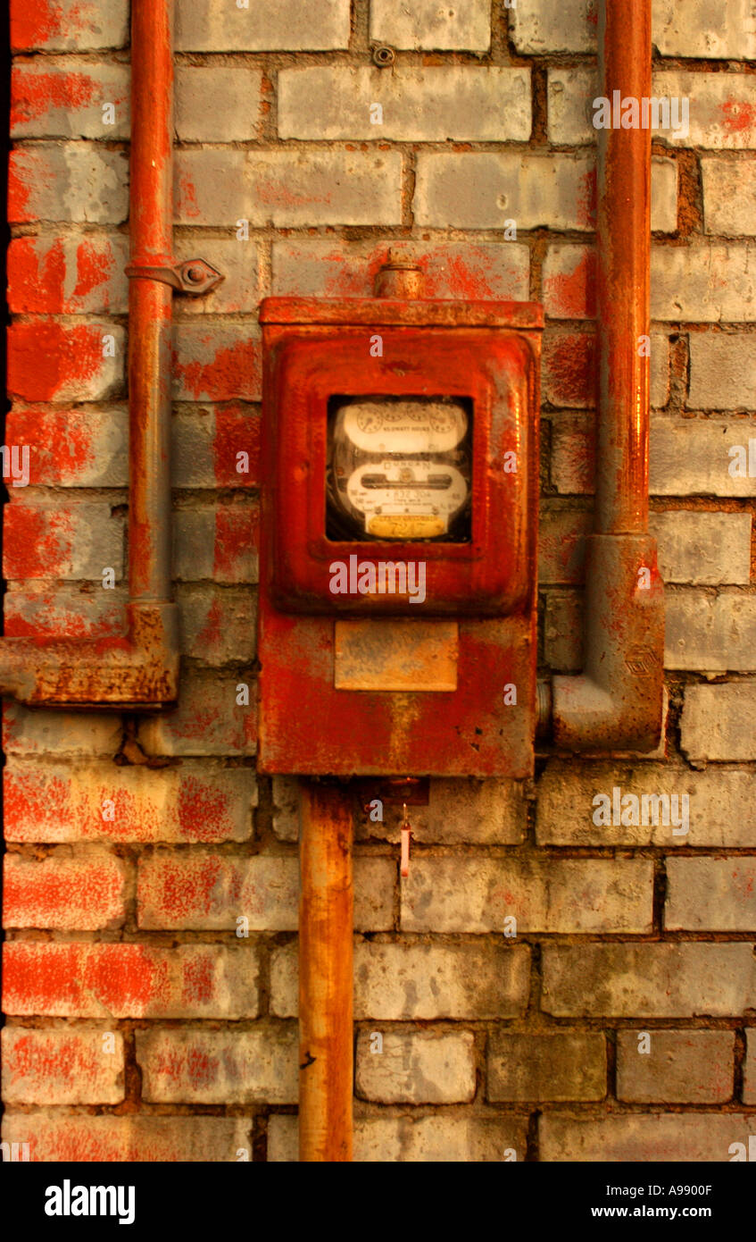 Electrical box on side of old abandoned brick building Stock Photo - Alamy