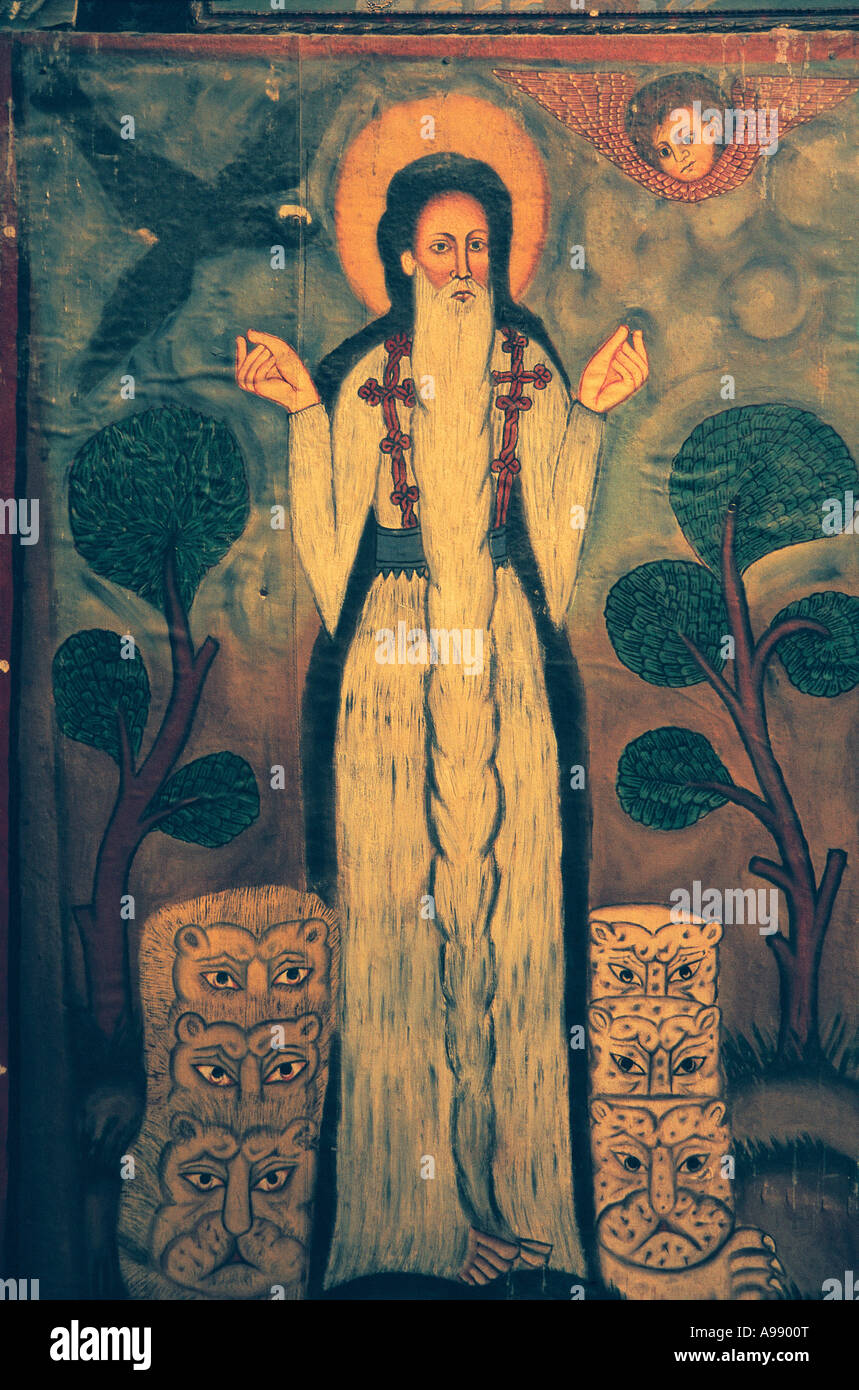 Decorative frescoes Raguel Church Entoto Hills Addis Ababa Ethiopia ...