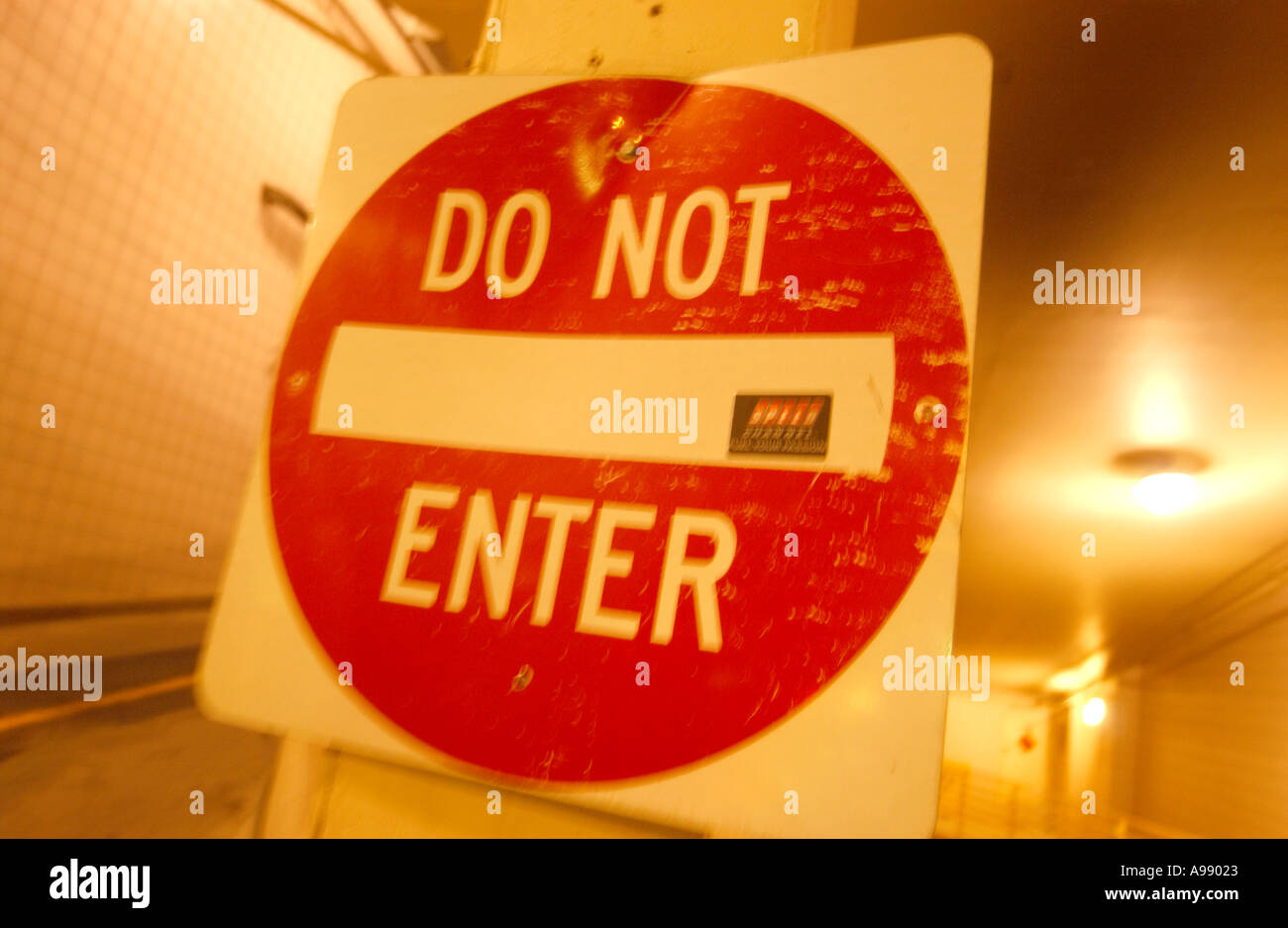 Color horizontal image of DO NOT ENTER traffic sign at a parking deck ...