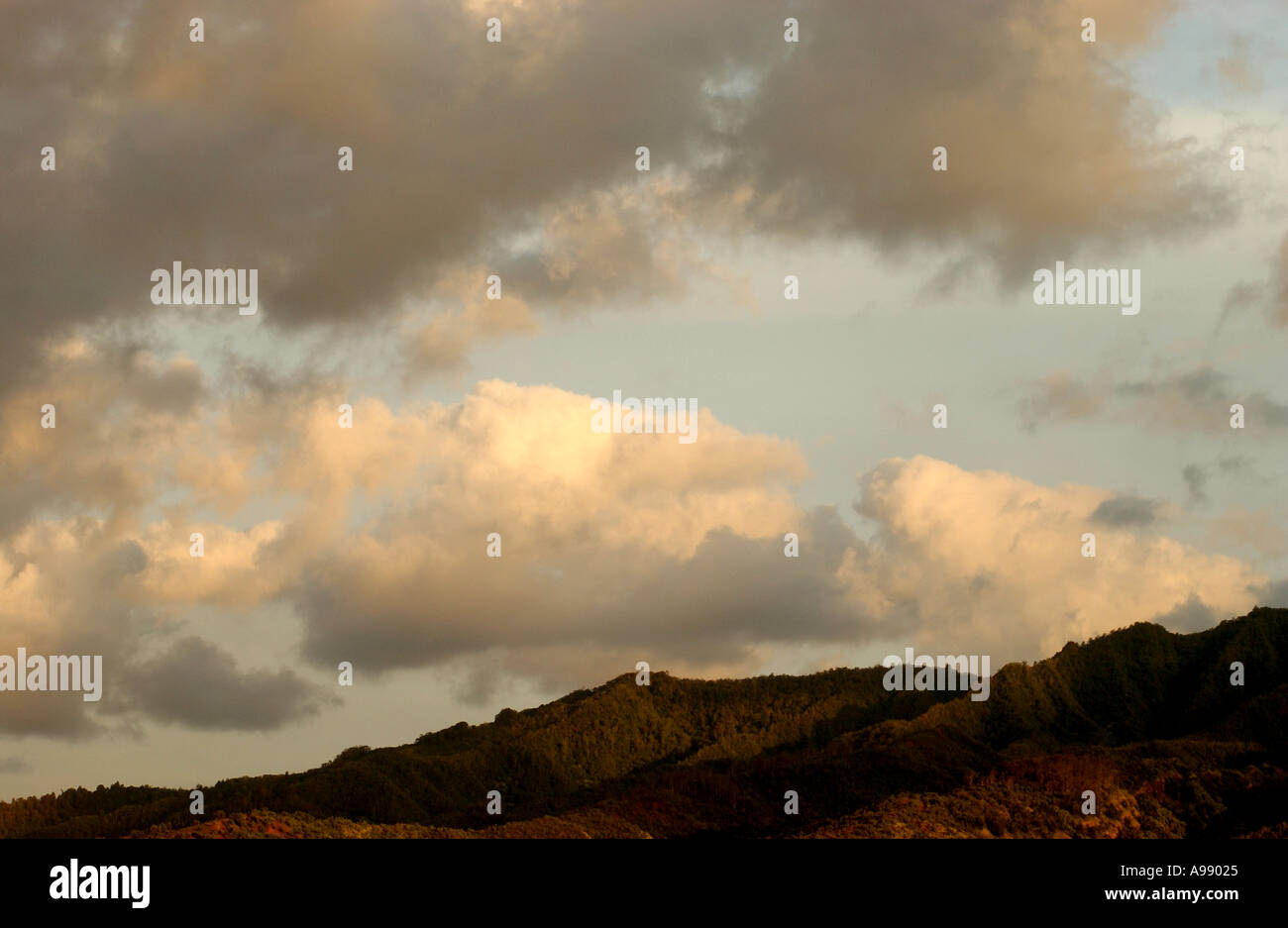 Horizontal color image of mountains and clouds on island of Oahu in ...