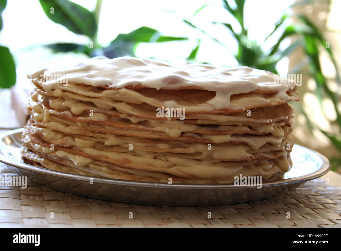 Homemade Napoleon cake with delicate layers of flaky puff pastry and ...