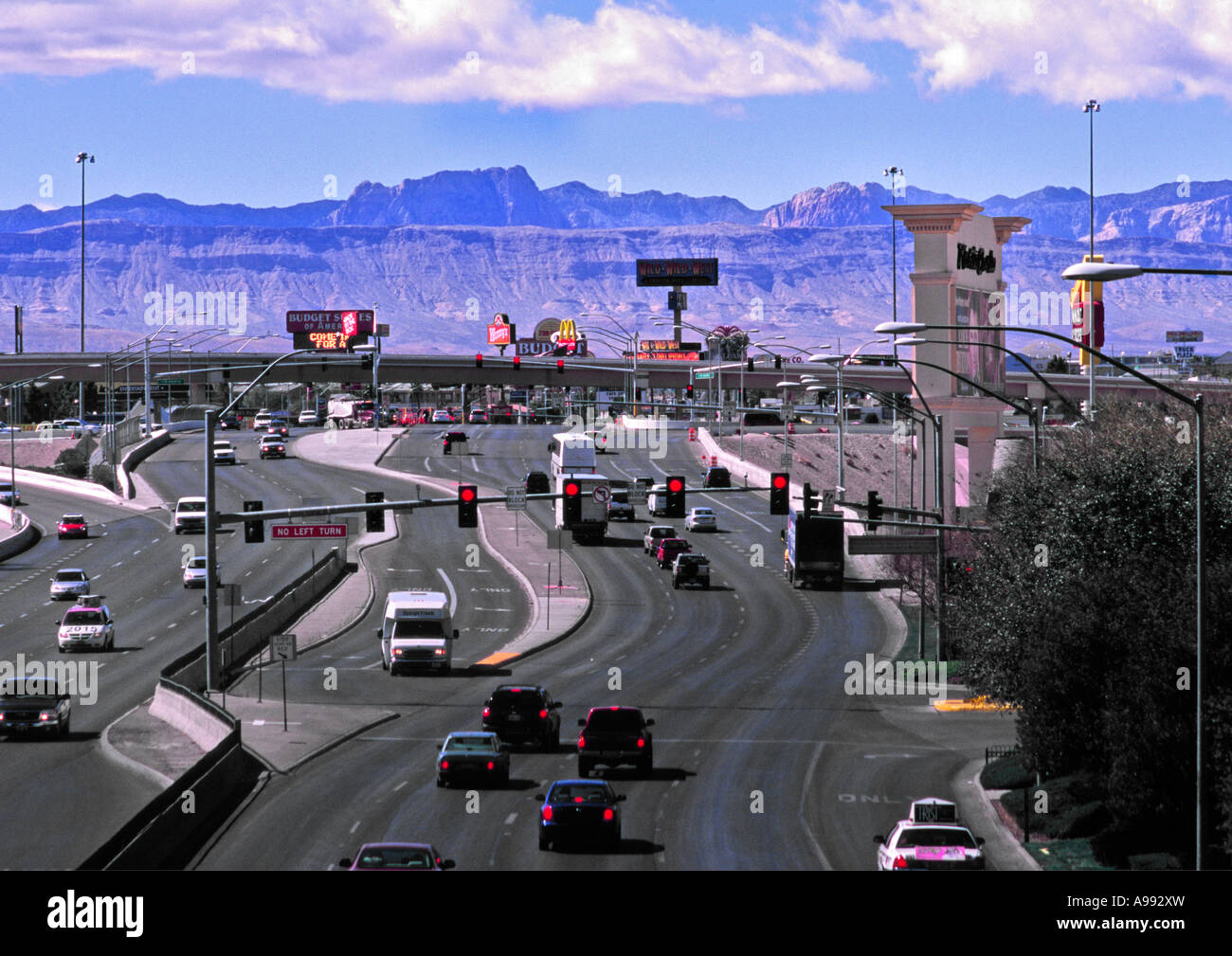Las Vegas highway in Nevada USA showing Sierra Nevada mountains Stock ...