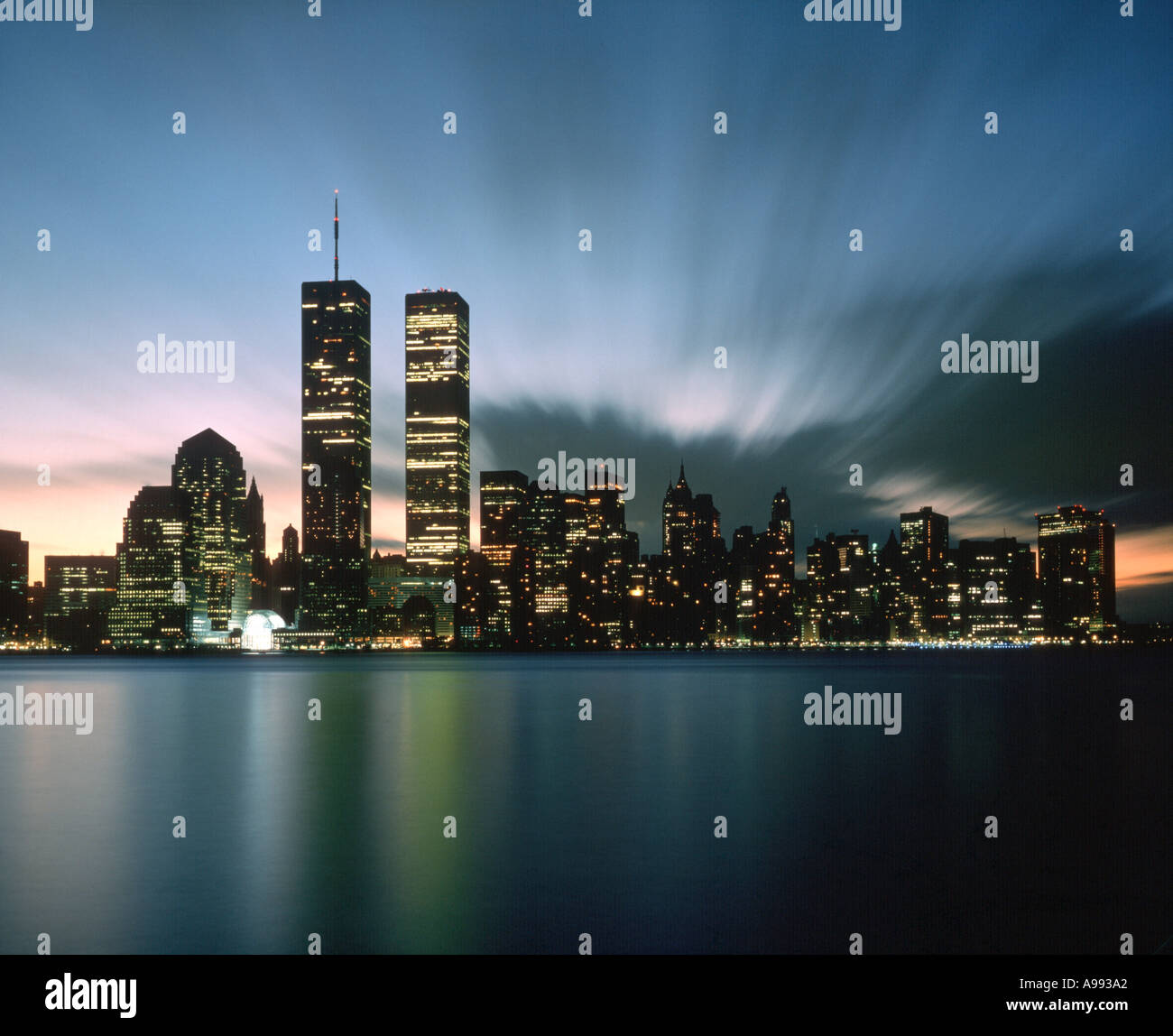New York City showing World Trade Center at night Stock Photo - Alamy
