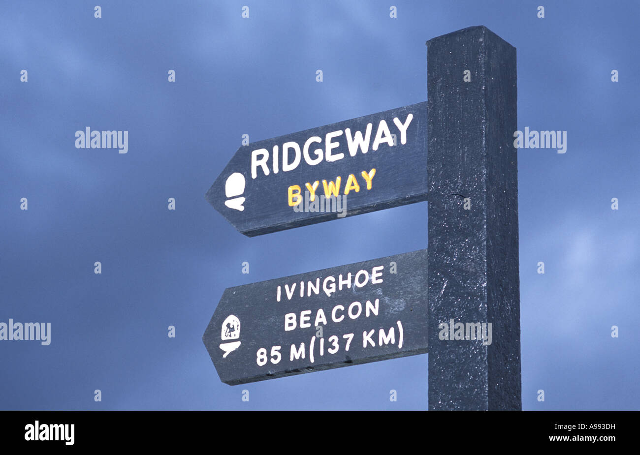signpost at the start of the Ridgeway National Trail near Avebury in ...