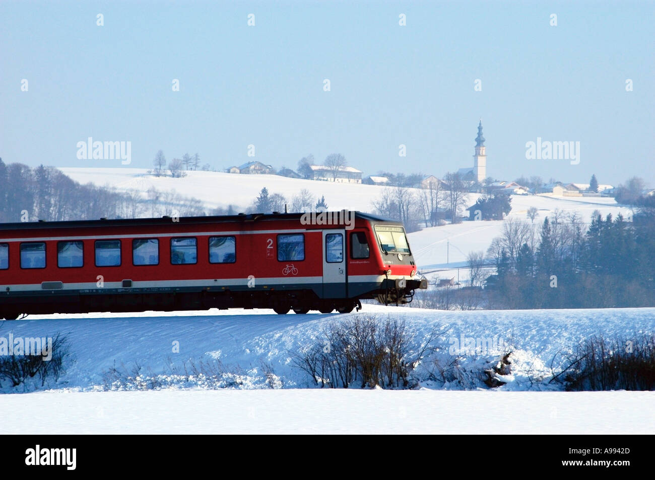 Red train in the bavarian alps hi-res stock photography and images - Alamy