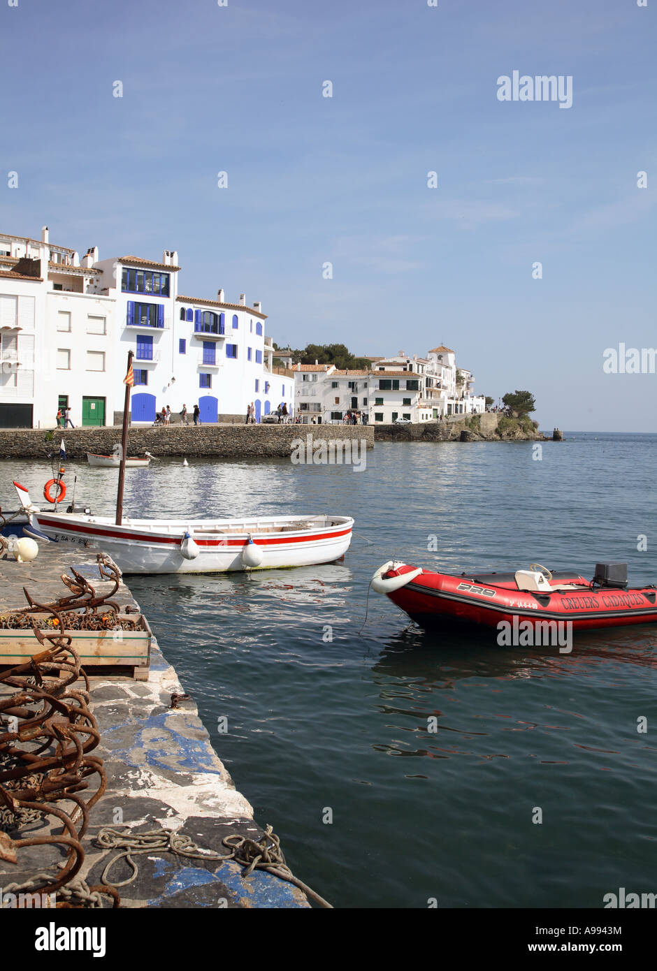 The harbour with houses on the waterfront in Cadaques, Spain, Europe ...