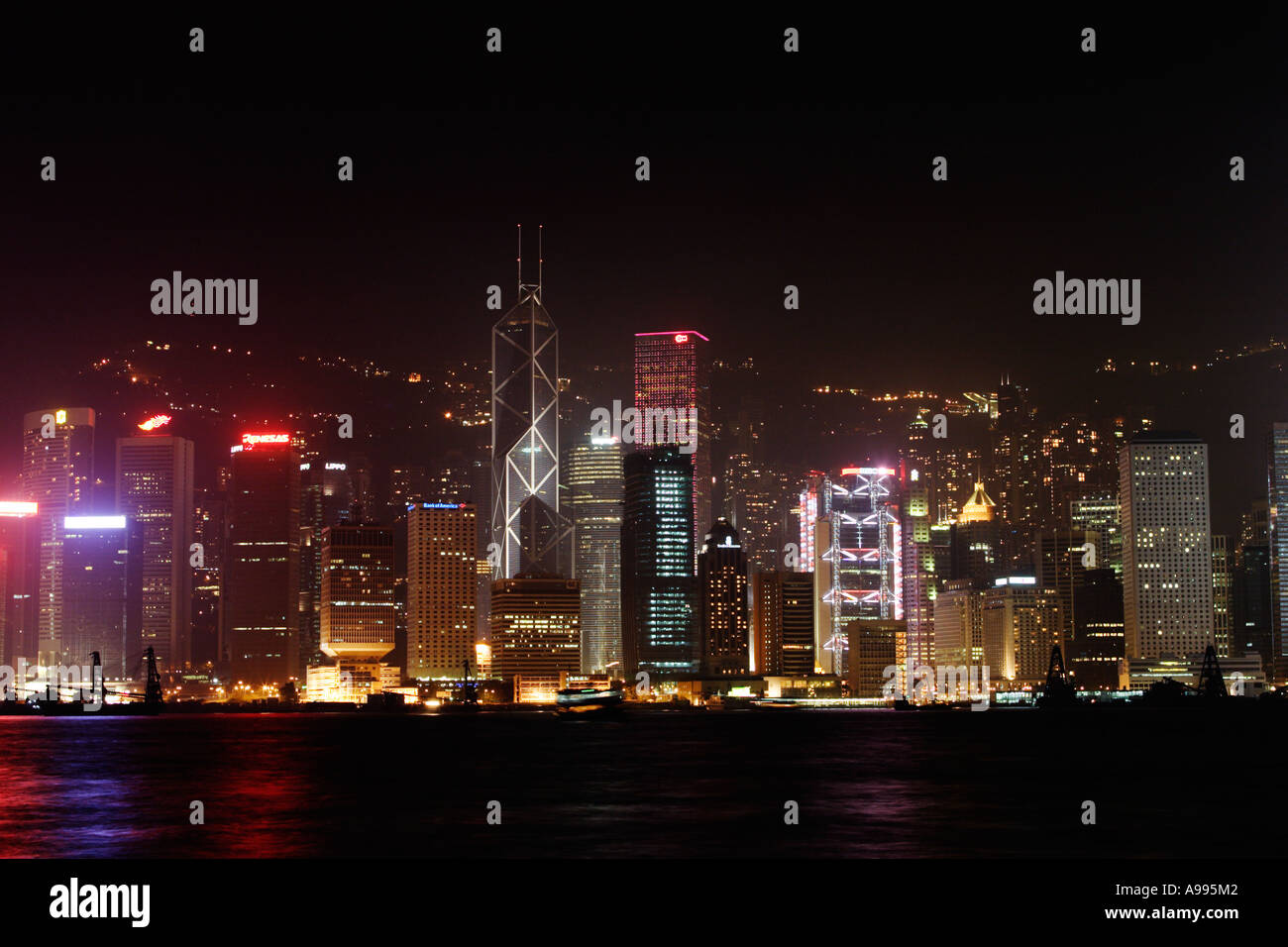 Night View Hong Kong Skyline Bank of China Building Victoria Harbour ...
