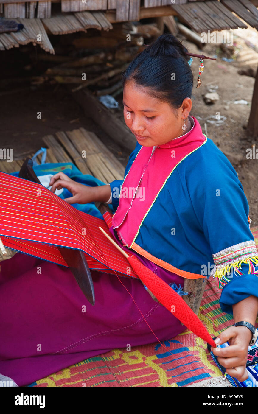 Young lady from the Karen Hill Tribe weaving her colorful cloths The ...