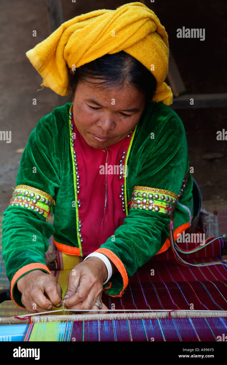 Young lady from the Karen Hill Tribe weaving her colorful cloths The ...