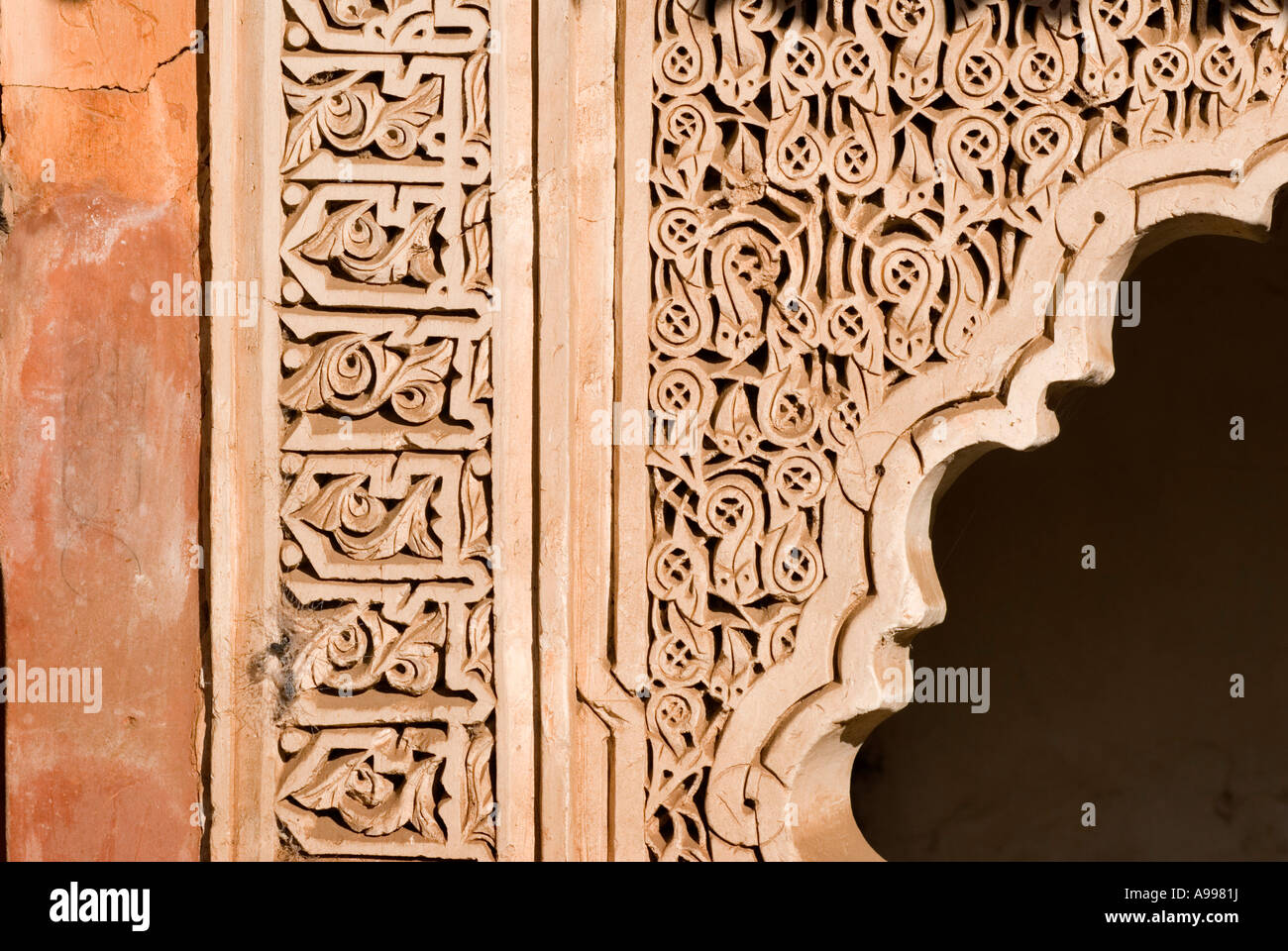 Exterior stucco detail at the Saadian Tombs in Marrakesh which was the ...