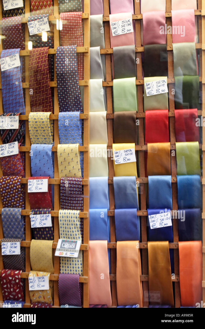 Colored necktie hang in a shop in Rome, Italy Stock Photo - Alamy
