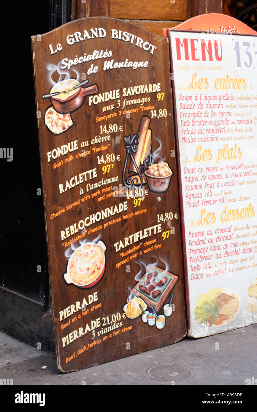 Restaurant menu board in front of a restaurant in Paris, France Stock ...