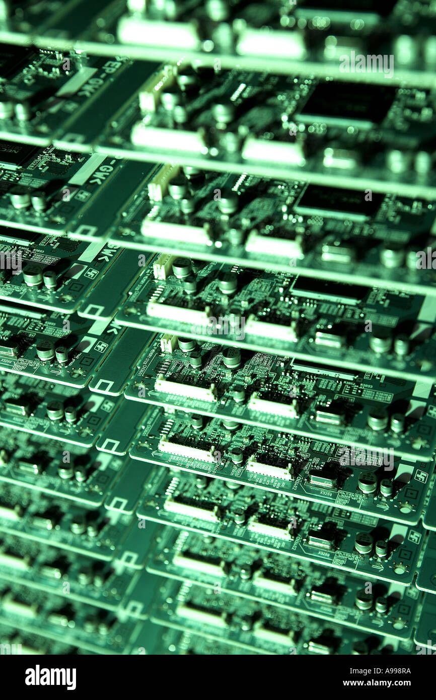 Automated Printed Circuit Board Manufacturing boards racked for ...
