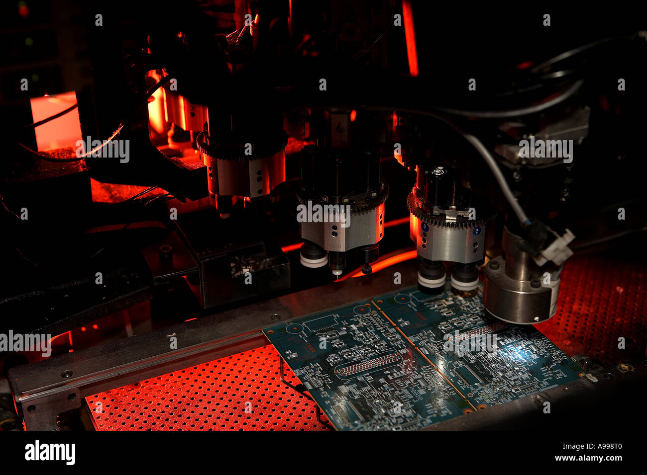 Automated Printed Circuit Board Manufacturing View Inside Automatic Soldering Machine Stock
