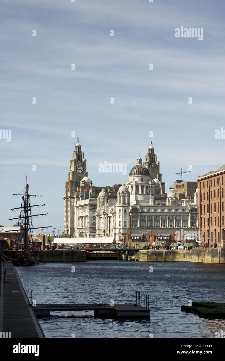 Liver Buildings Liverpool Pier Head From Albert dock Stock Photo - Alamy