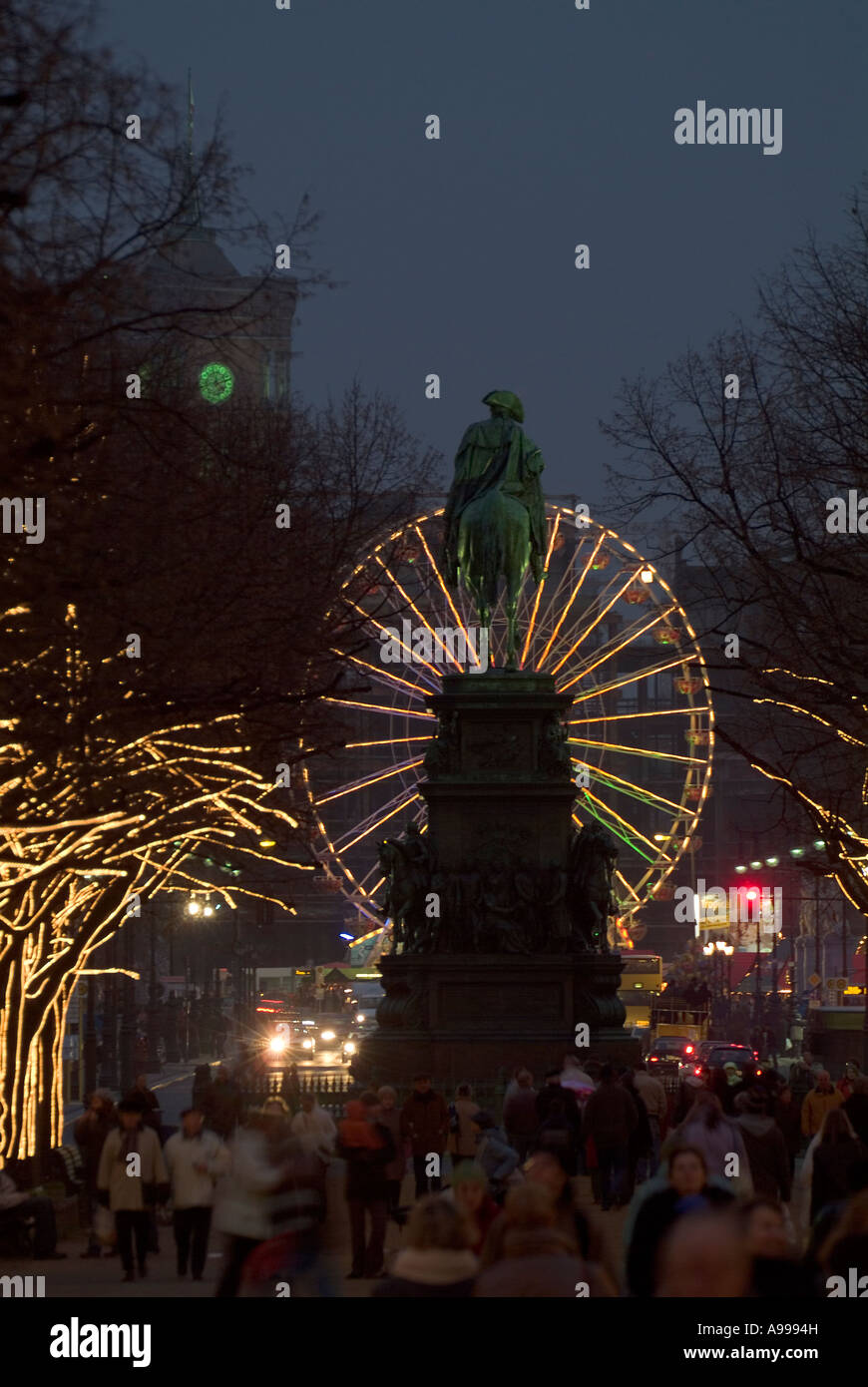 Berlin. Christmas. Unter den Linden. Statue King Frederick the Great ...
