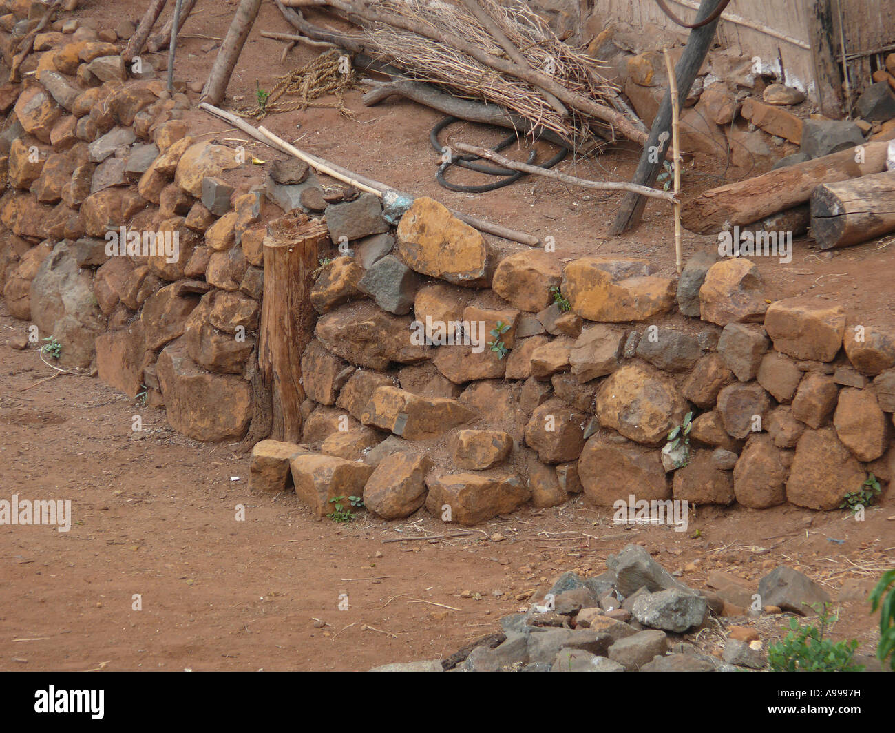 A quadrangular terrace of a traditional house built using stones in a ...