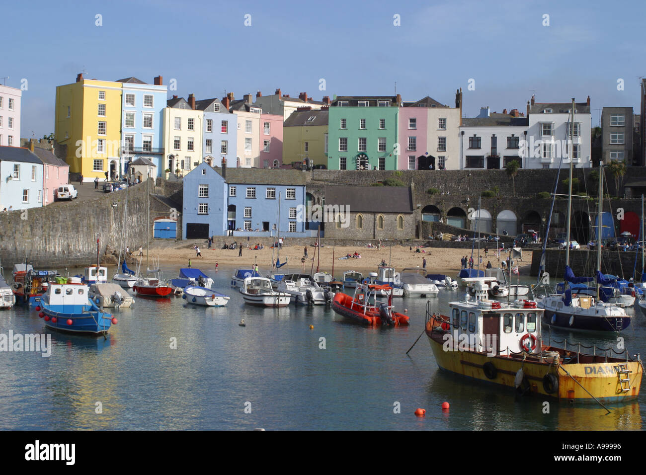 Tenby Wales Colourful buildings and harbour along the seafront at Tenby ...