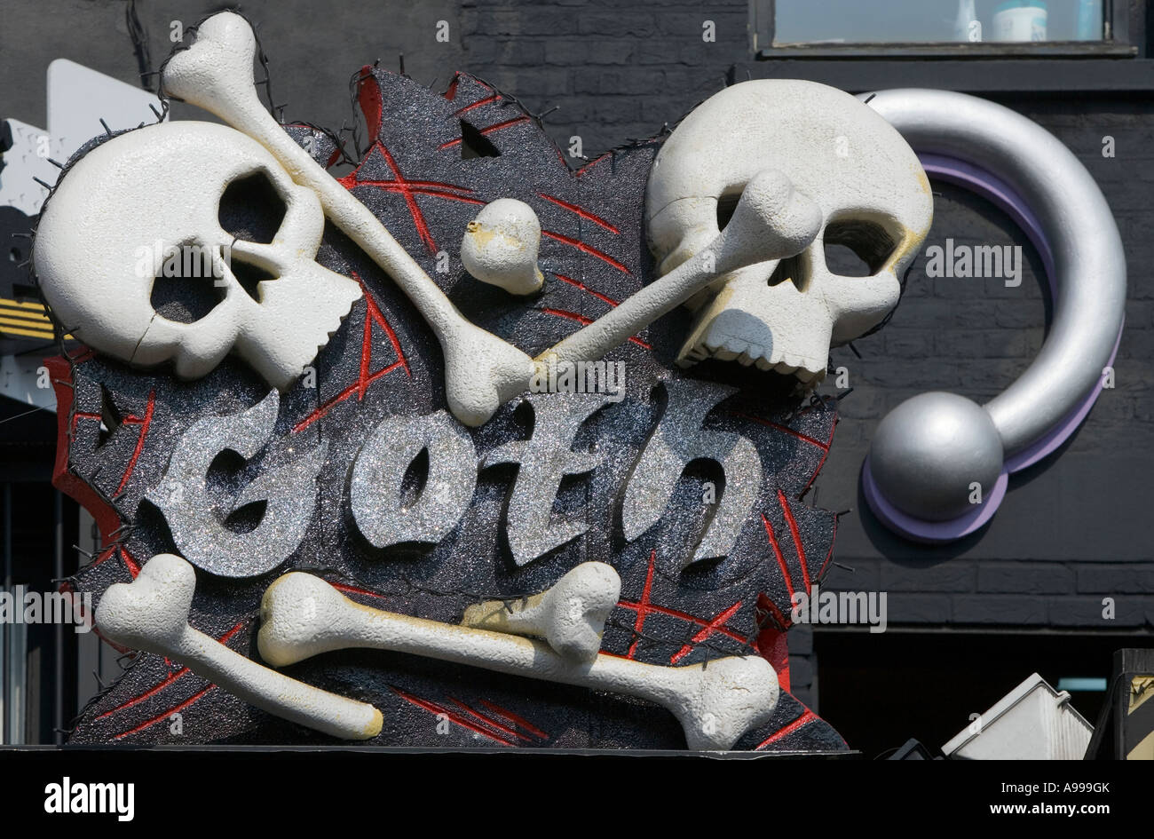 Goth sign over shop in Camden High Street, London Stock Photo - Alamy