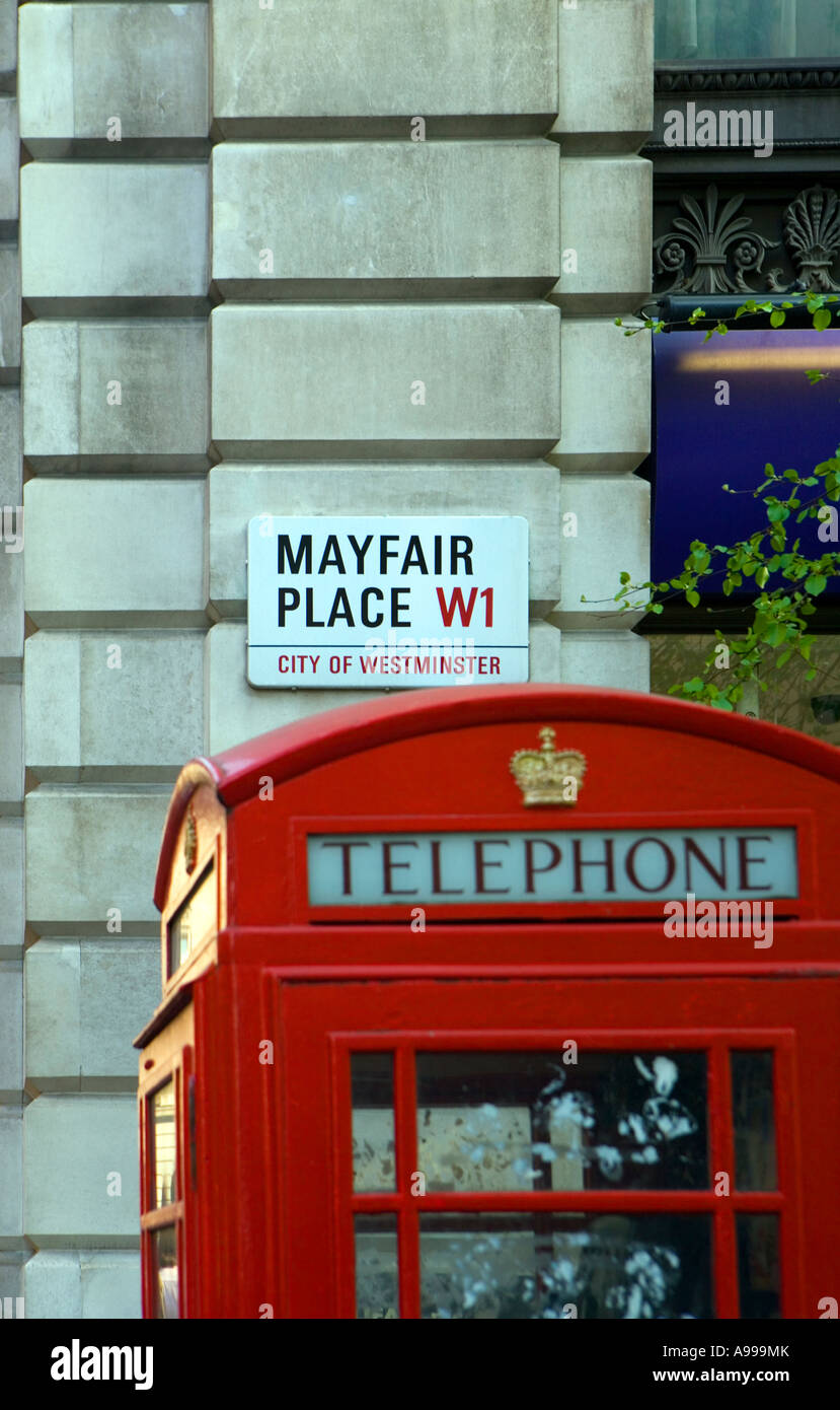 Mayfair Place and red telephone box Mayfair London Stock Photo - Alamy