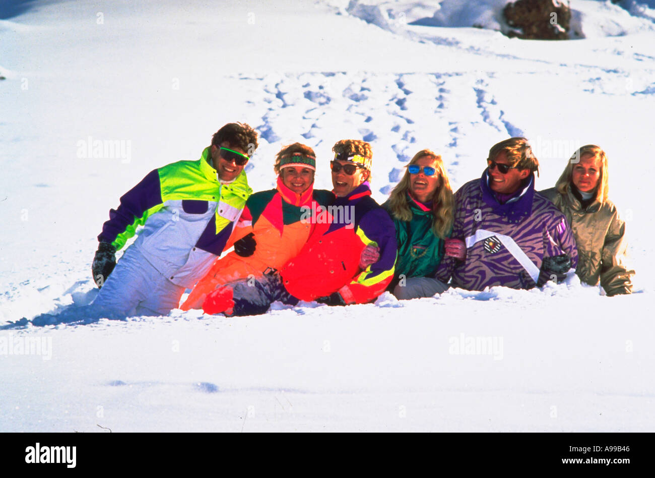 Happy group young skiers hi-res stock photography and images - Alamy